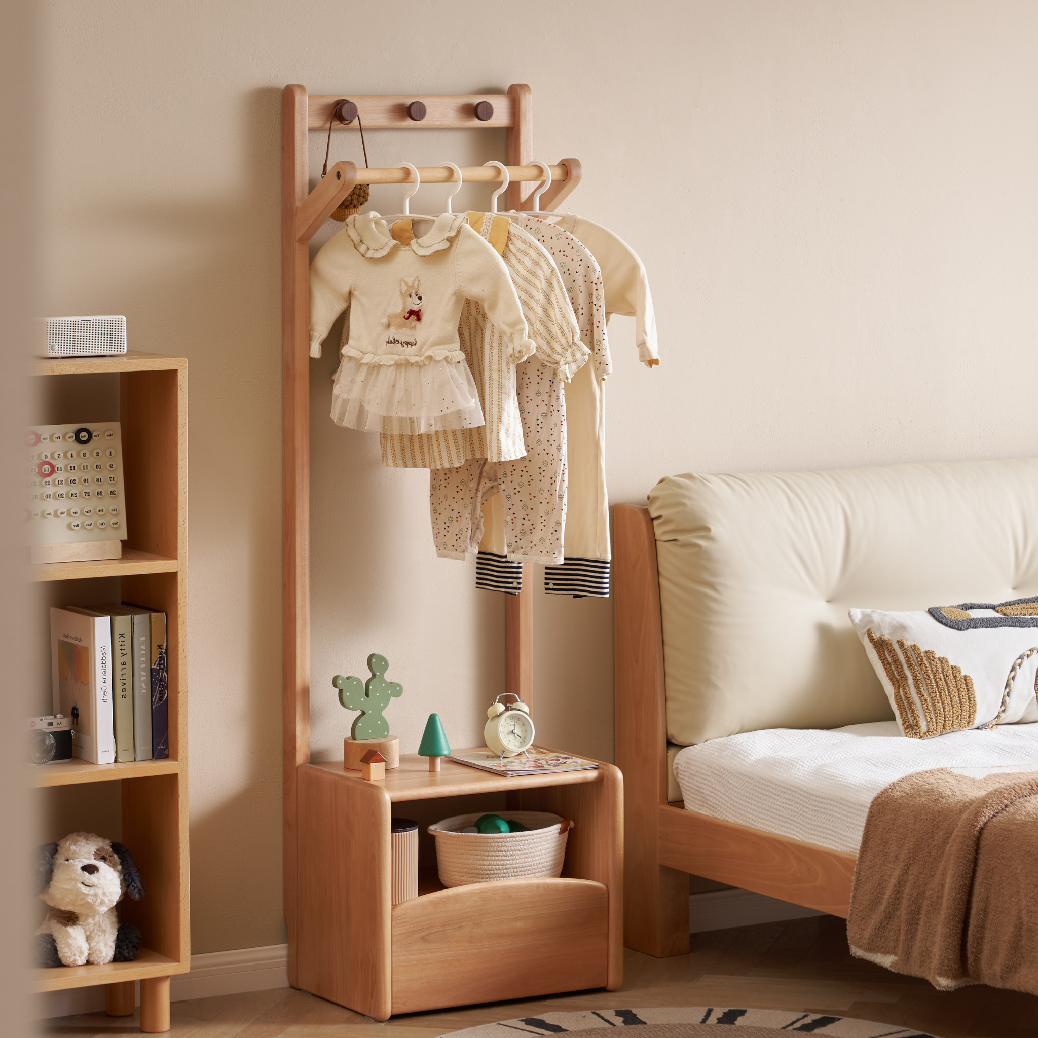 Solidwood Milo Kids Bedside Table + Clothes Rack Birch – Urban Sales